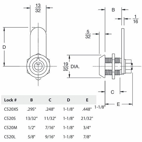 CCL Die Cast Tubular Cam Lock C-520L | Easykeys.com
