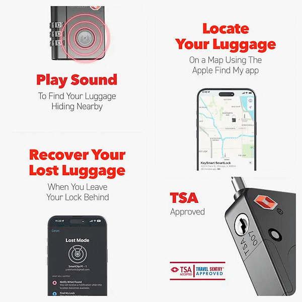 KeySmart SmartLock Tracking Device Luggage Lock Smartlock-LuggageLock ...
